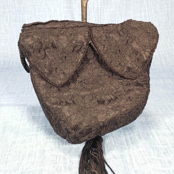 Bags | 198s Black Lace Drawstring Purse With Bead Detail | Poshmark